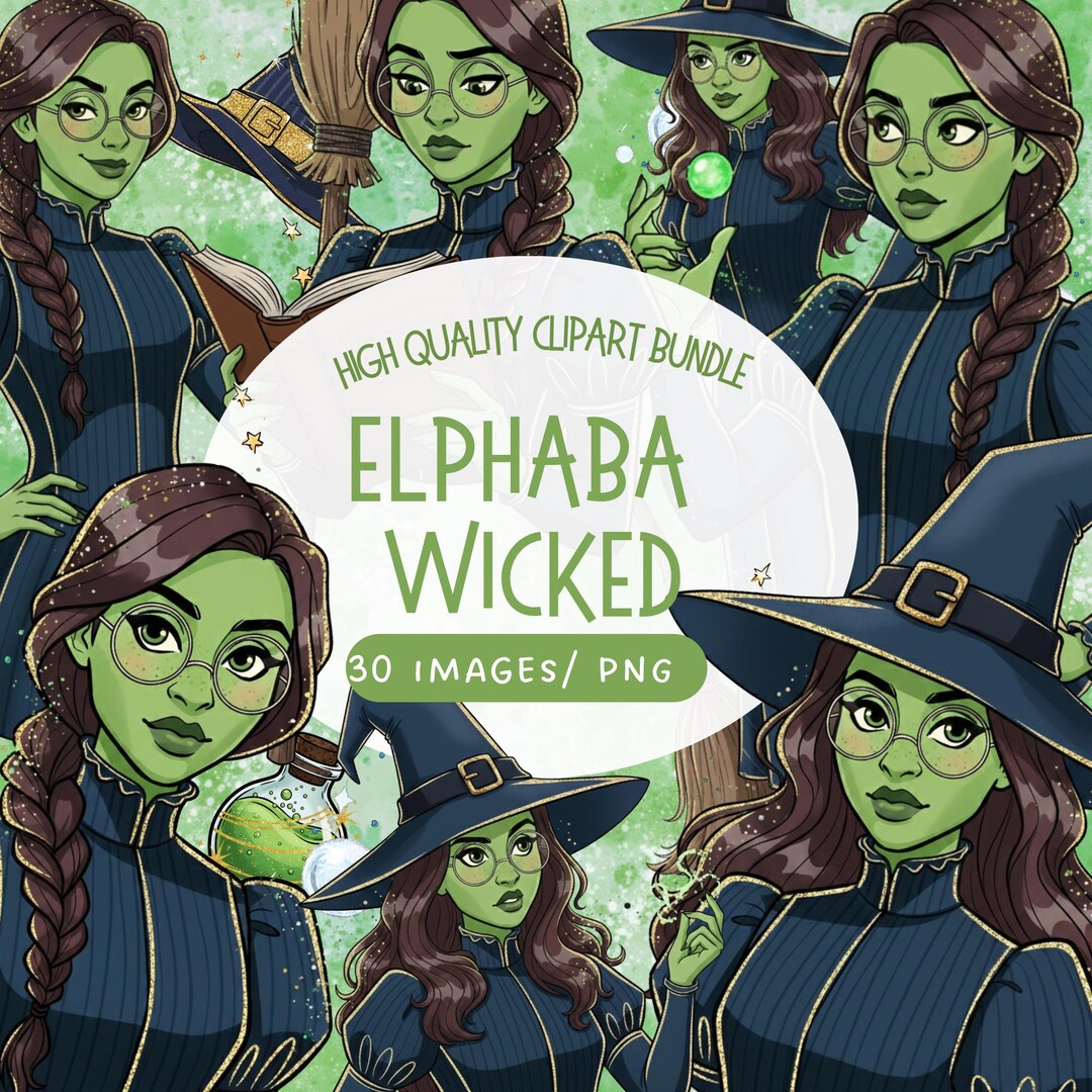 Elphaba Glitter Witch Clipart Set – 30 Emerald PNG Illustrations - Etsy
