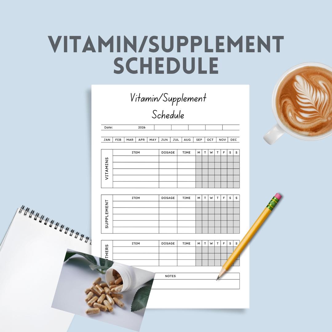 Vitamin & Supplement Schedule Printable PDF | Daily Vitamin Tracker ...