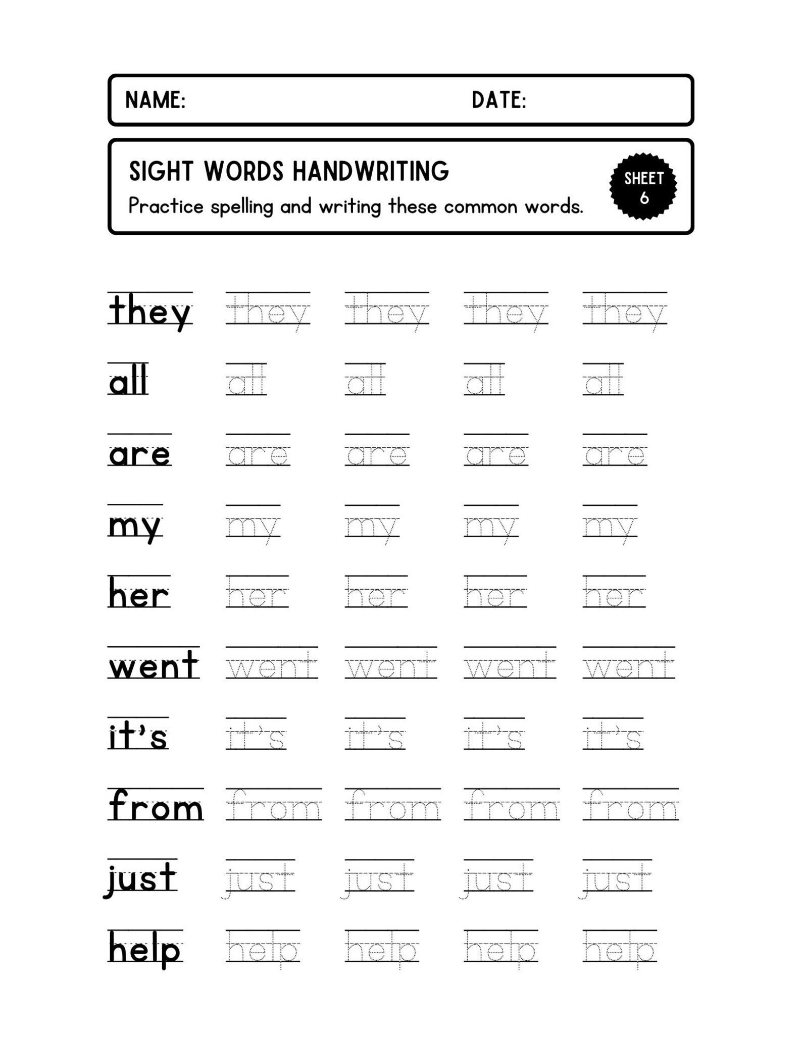 First 100 Sight Words Worksheets Printable PDF |sight Word Practice for ...