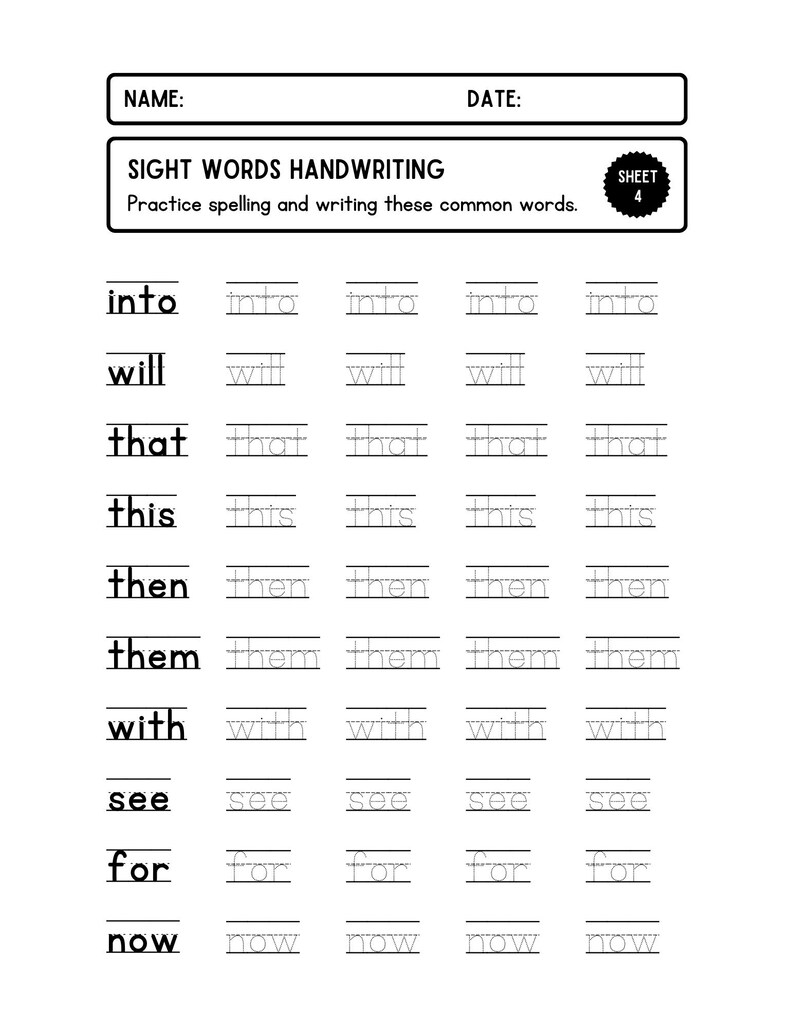 First 100 Sight Words Worksheets Printable PDF |sight Word Practice for ...
