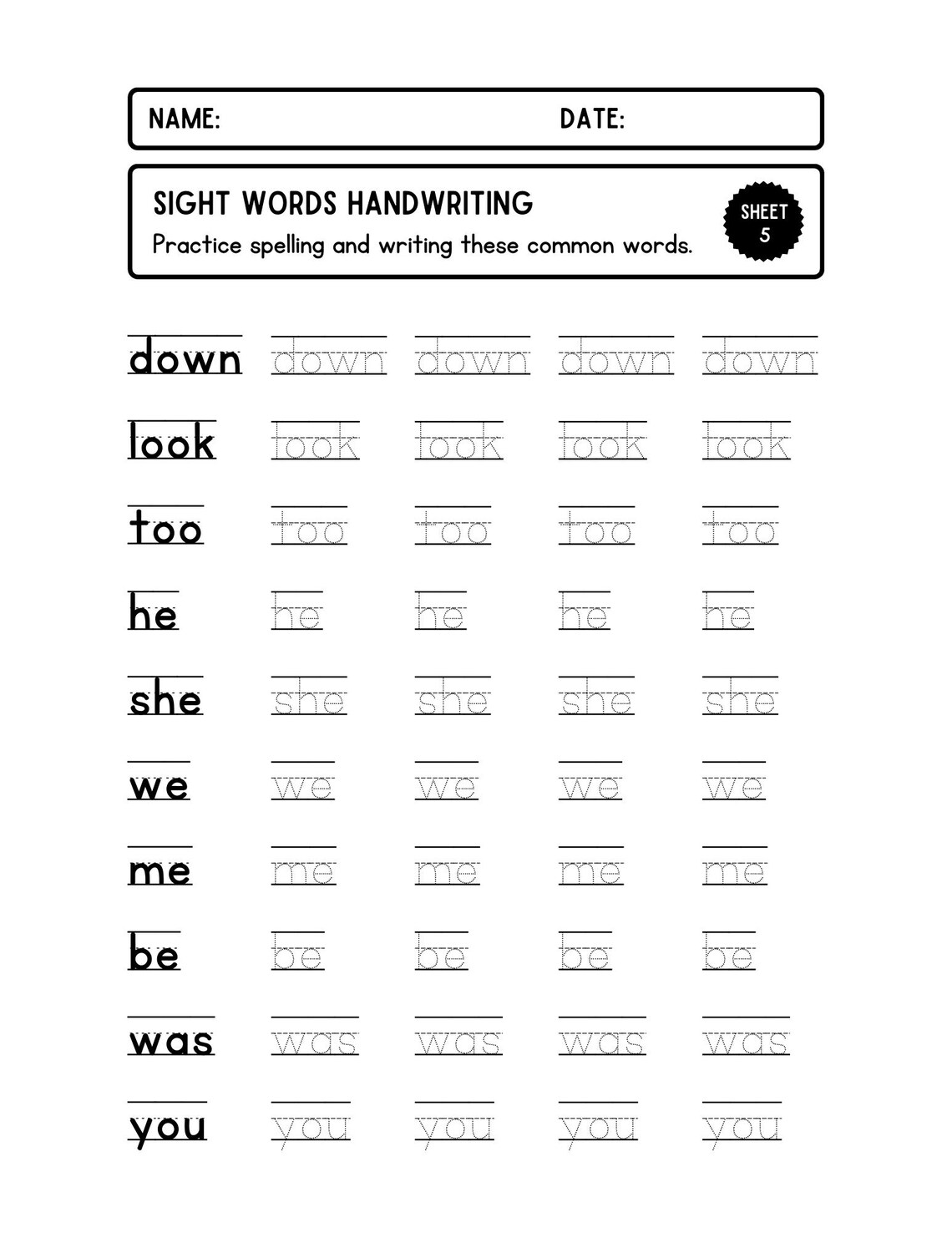 First 100 Sight Words Worksheets Printable PDF |sight Word Practice for ...