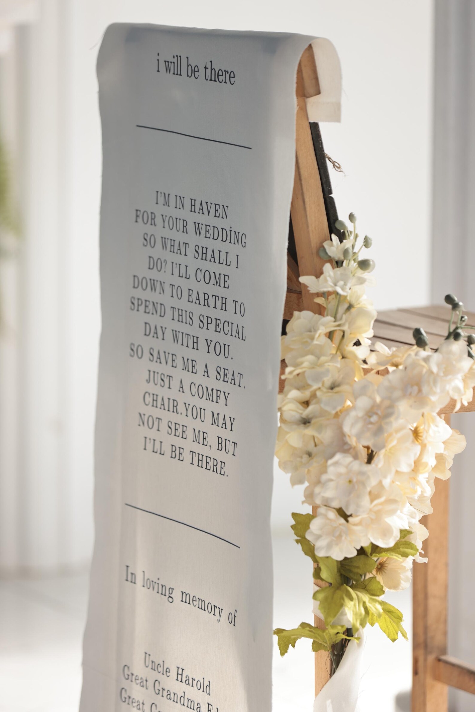 In Loving Memory Wedding Chair Sign | Personalized Memorial Fabric ...