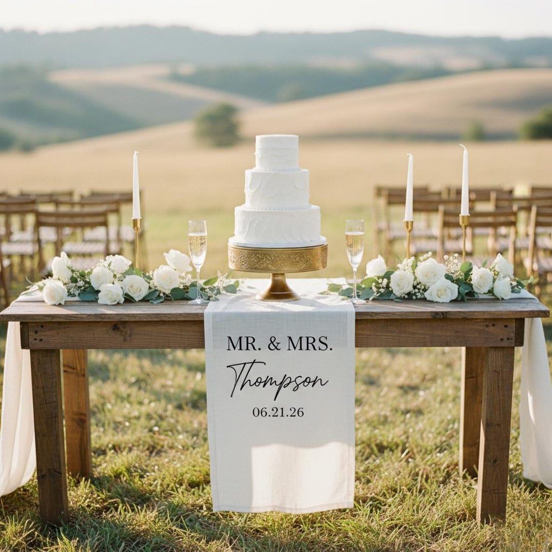 Personalized Wedding Table Runner, Custom Last Name Sign, Linen Wedding ...