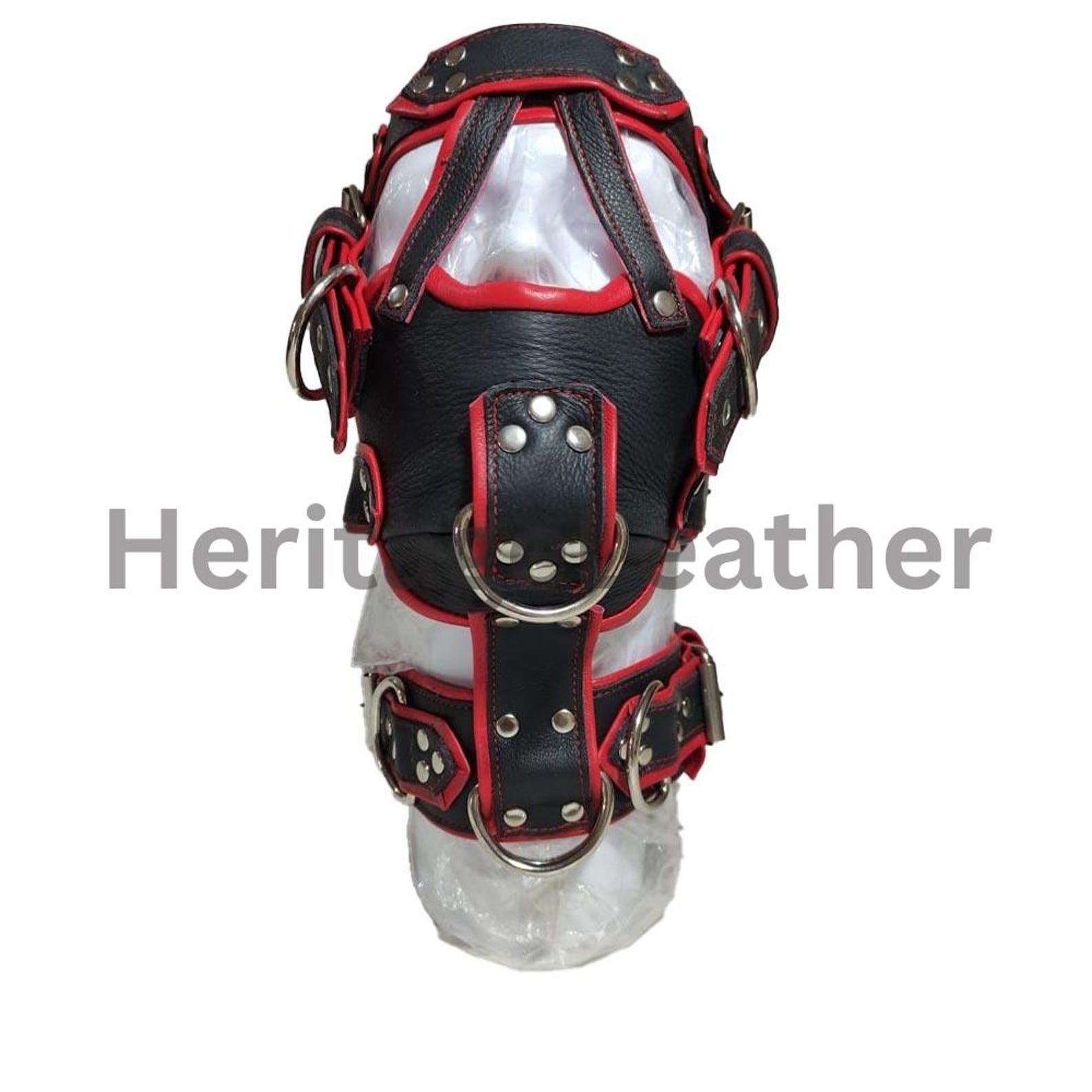 Handmade Black and Red Leather Hood With Buckle Design – Adjustable ...