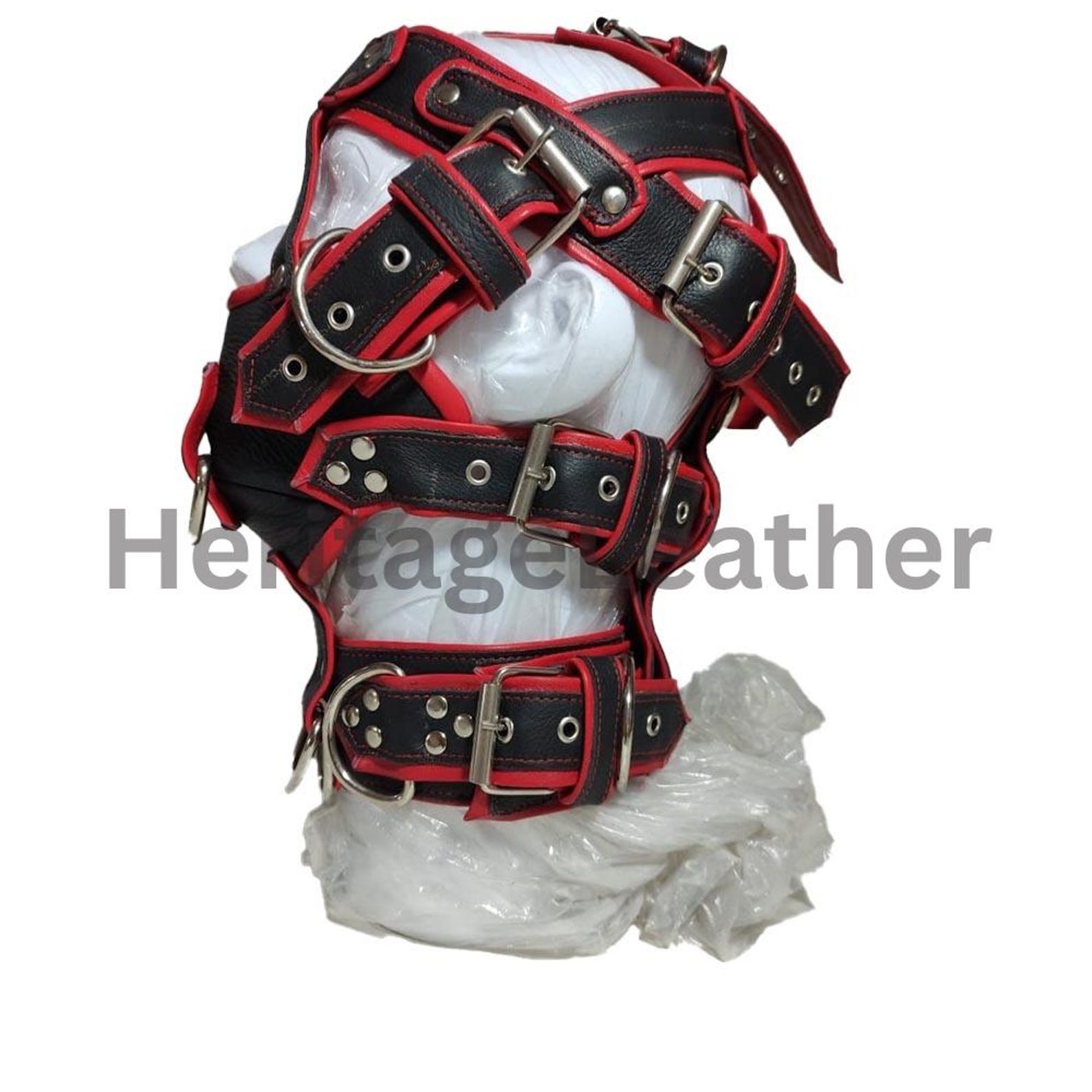 Handmade Black and Red Leather Hood With Buckle Design – Adjustable ...