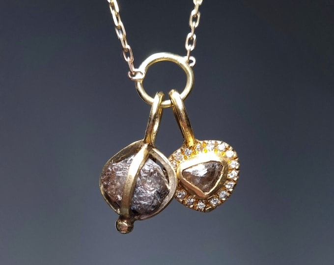 Diamond Cluster Pendant 18k Gold Raw Diamond Necklace Rough Stone ...
