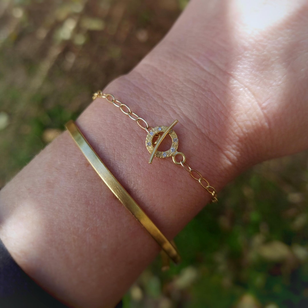 Dainty Diamond Toggle Bracelet, Handmade Minimalist Chain, 18k Gold ...