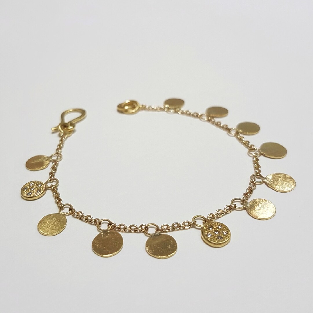 Gold Disc Bracelet 18k Gold Sequin Chain Bracelet Dainty Gold Charm ...