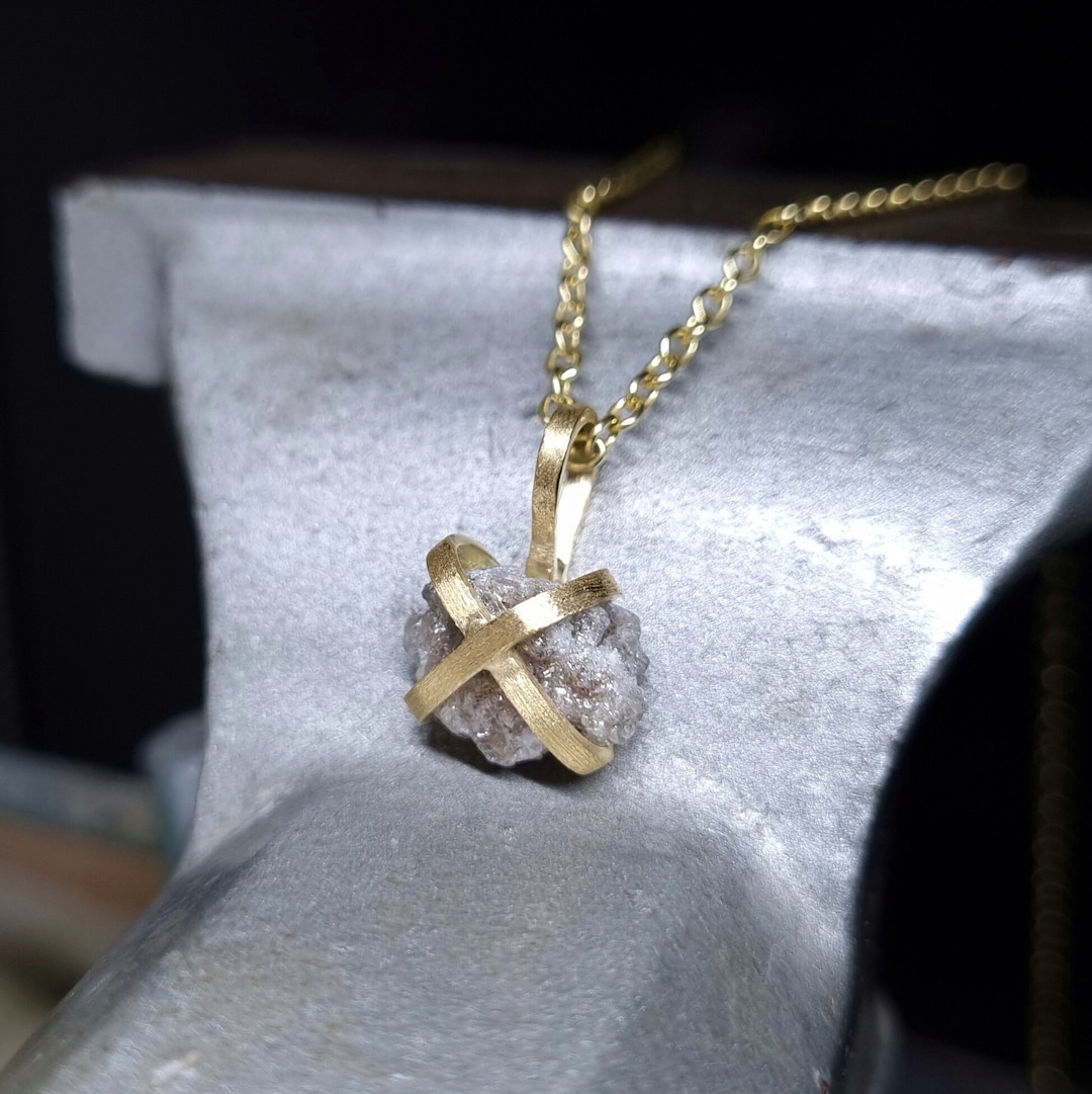 Raw Diamond Necklace . Rough Diamond Pendant . 18k Gold Diamond ...