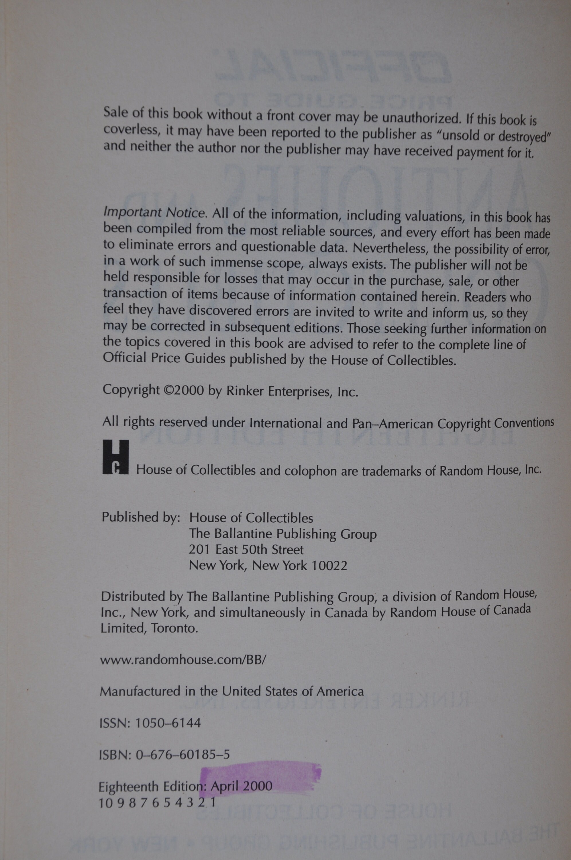 Official Price Guide to Antiques and Collectables, House of ...