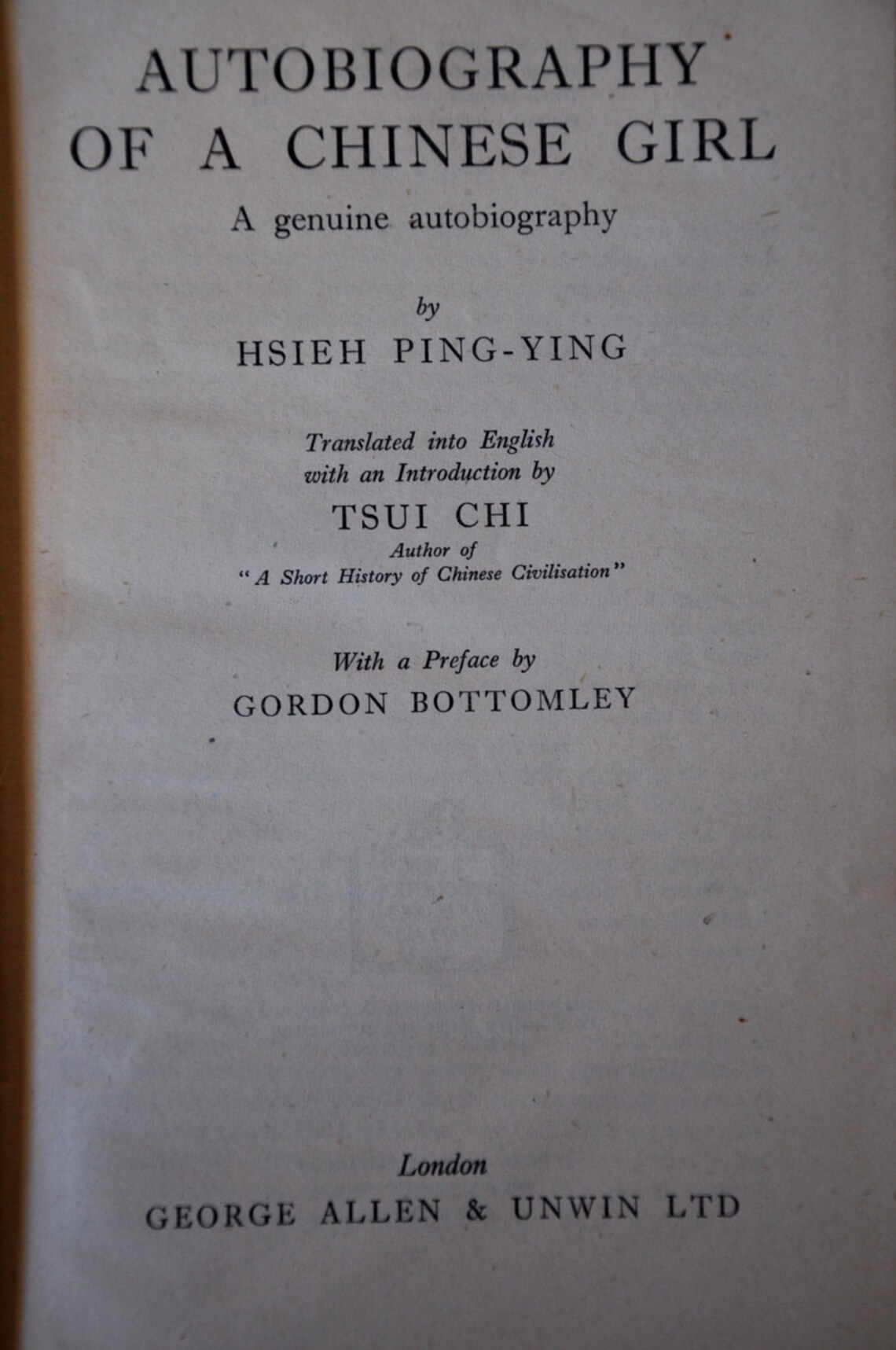 The Autobiography of a Chinese Girl by Hsieh Ping-ying 1944 - Etsy