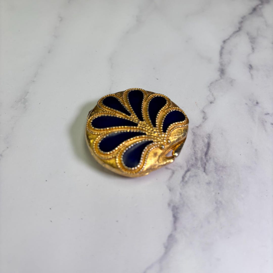 Vintage Estée Lauder Solid Perfume Compact – Blue Enamel & Gold Fan ...
