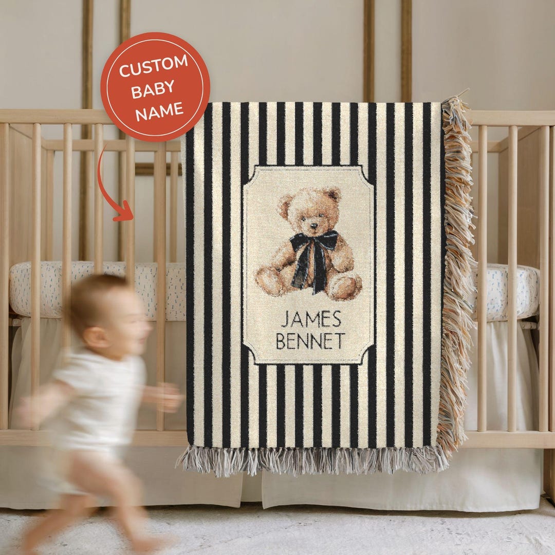 100% Cotton Custom Teddy Bear Baby Blanket Traditional Nursery Decor ...