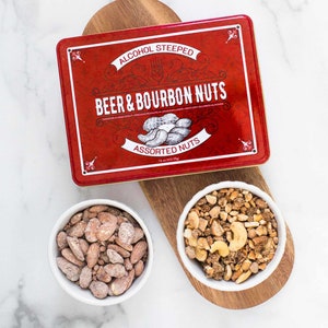 Beer & Bourbon Liquor Nut Gift Tin Almonds, Cashews, Peanuts Alcohol ...