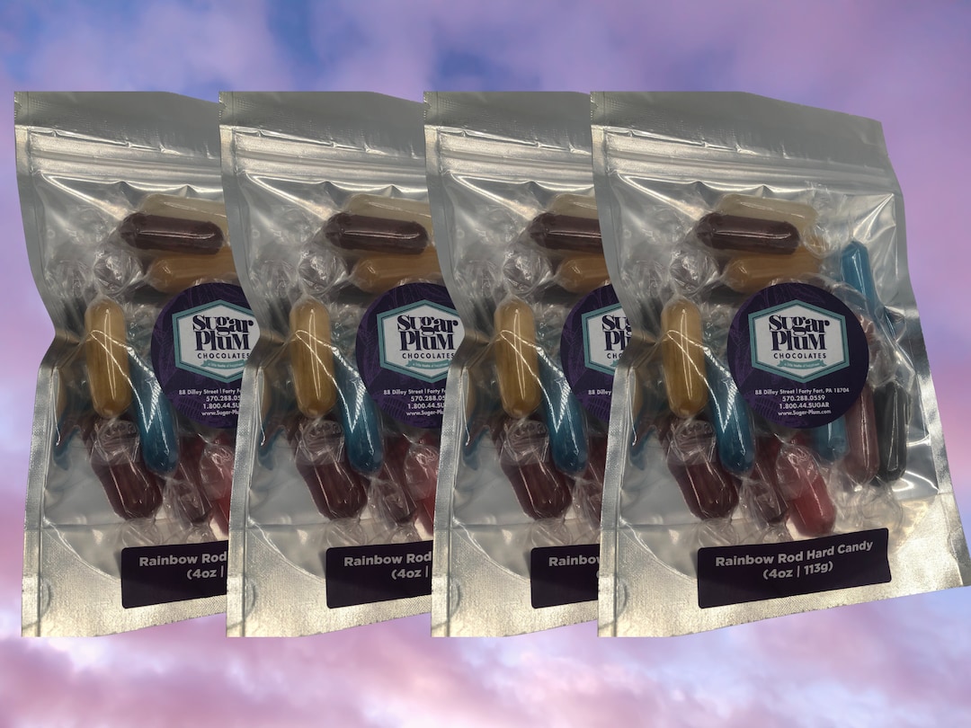 Rainbow Rod Hard Candy - 4 Pack - Sugar Plum Chocolates - Novelty ...