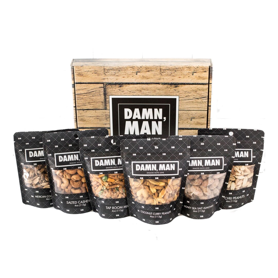 Damn Man 6 Nut Gift Box - Mixed Flavored Nuts - Six Variety Snack ...