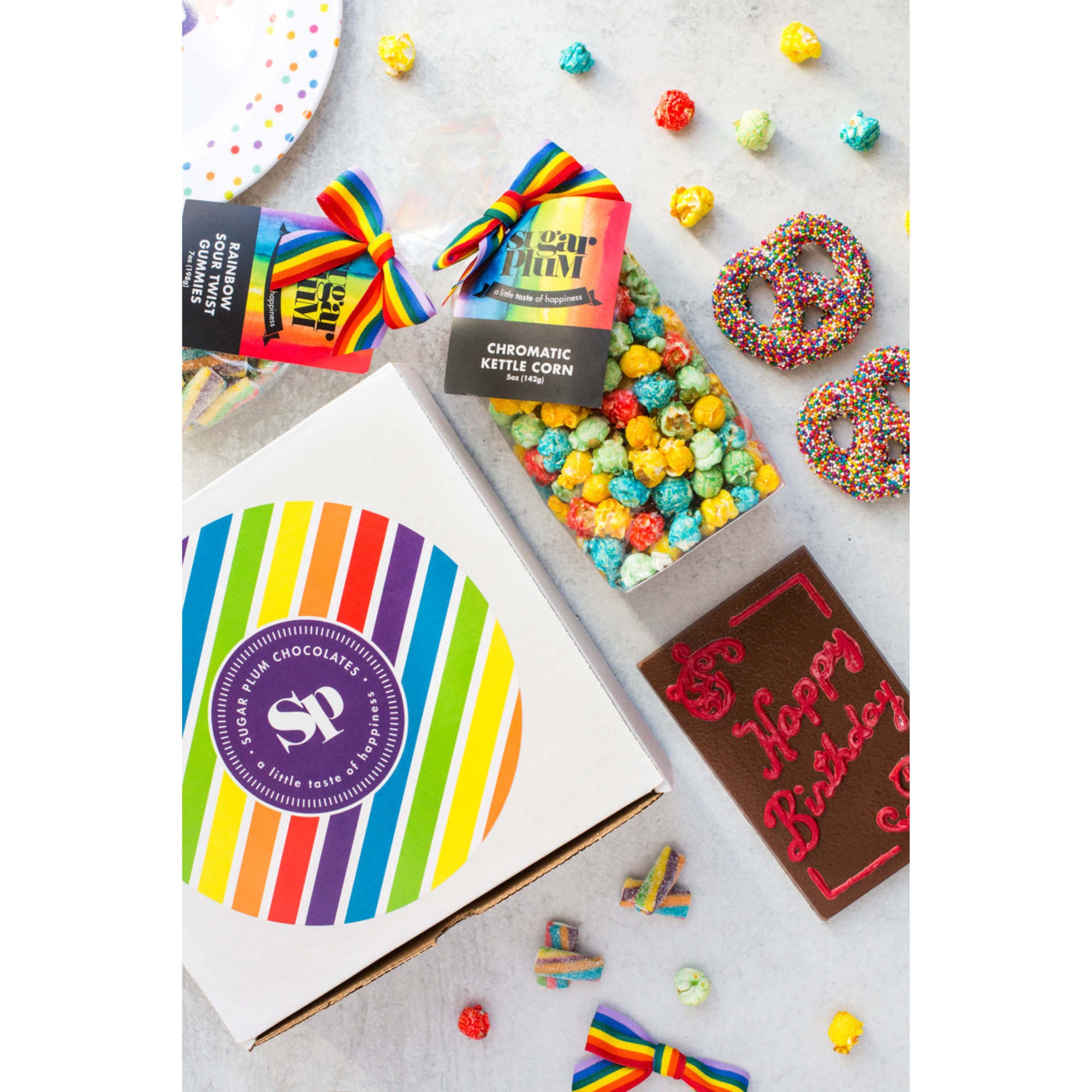 Happy Birthday Box Candy Bar, Gummies, Popcorn Sugar Plum Chocolates ...