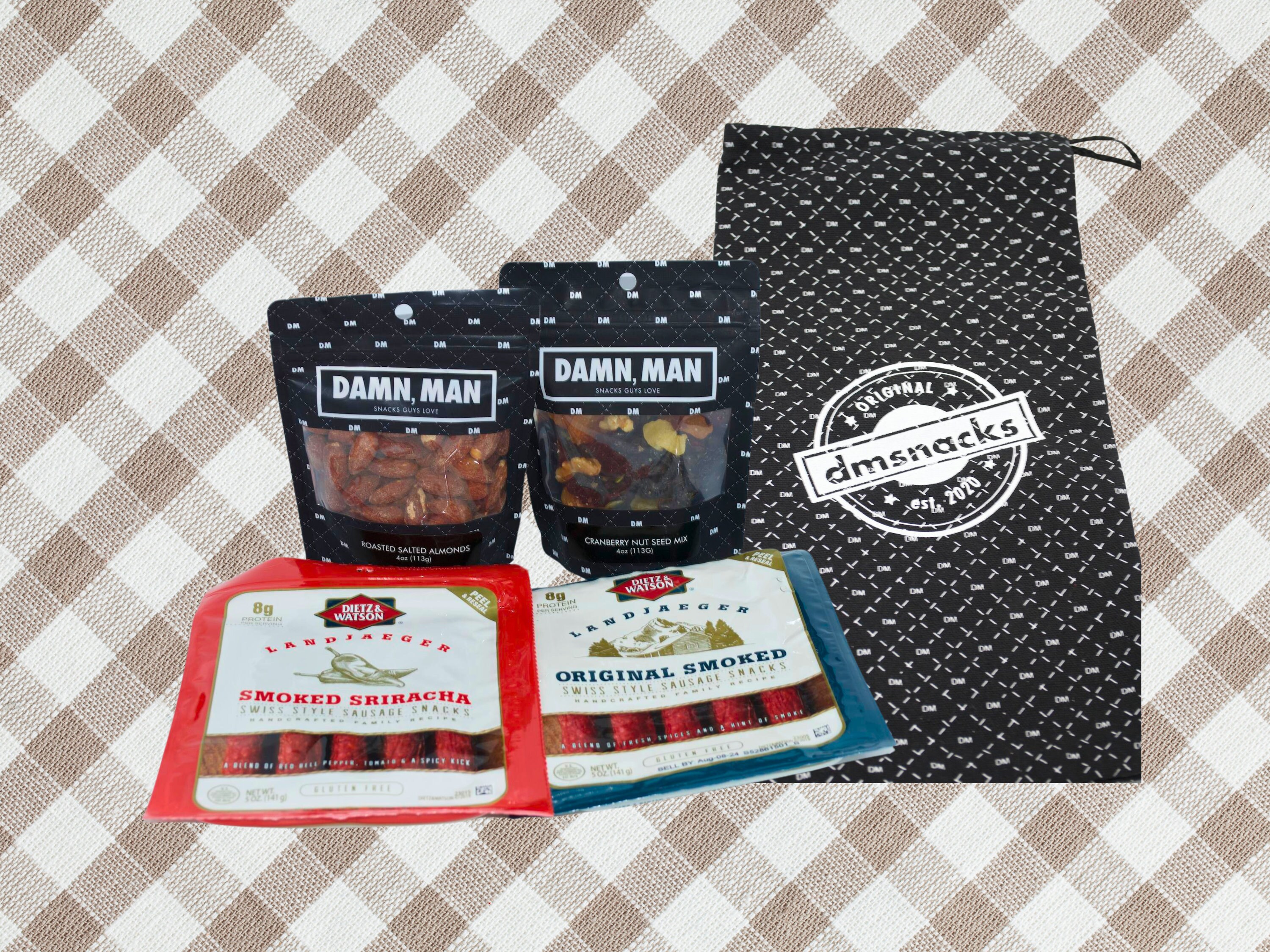 Damn, Man Trail Mix, Almonds, and Meat Bag Sriracha and Smoked Sausage ...