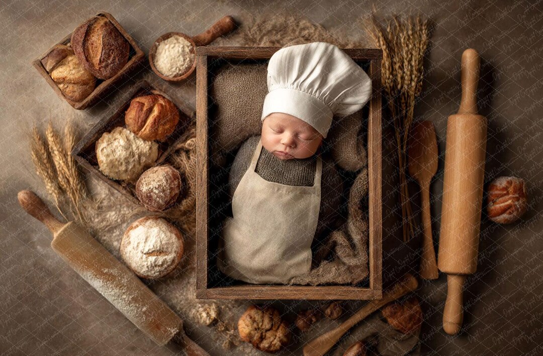 Newborn Baker Digital Backdrop: Baby Chef Photography Prop (JPEG & PNG ...