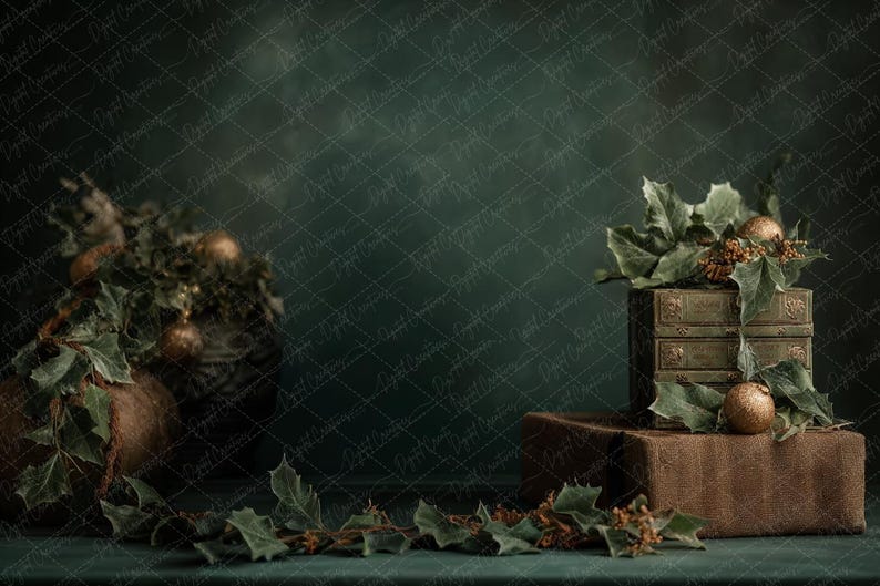 Vintage Green Christmas Digital Backdrop | Holiday Photo Prop for ...