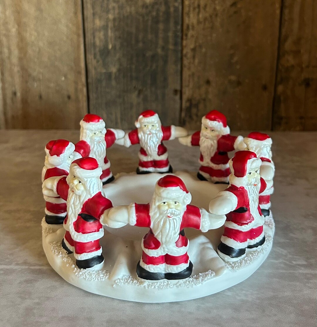 Vintage Bisque Porcelain Circle of Santas Candle Holder, Pearlescent ...
