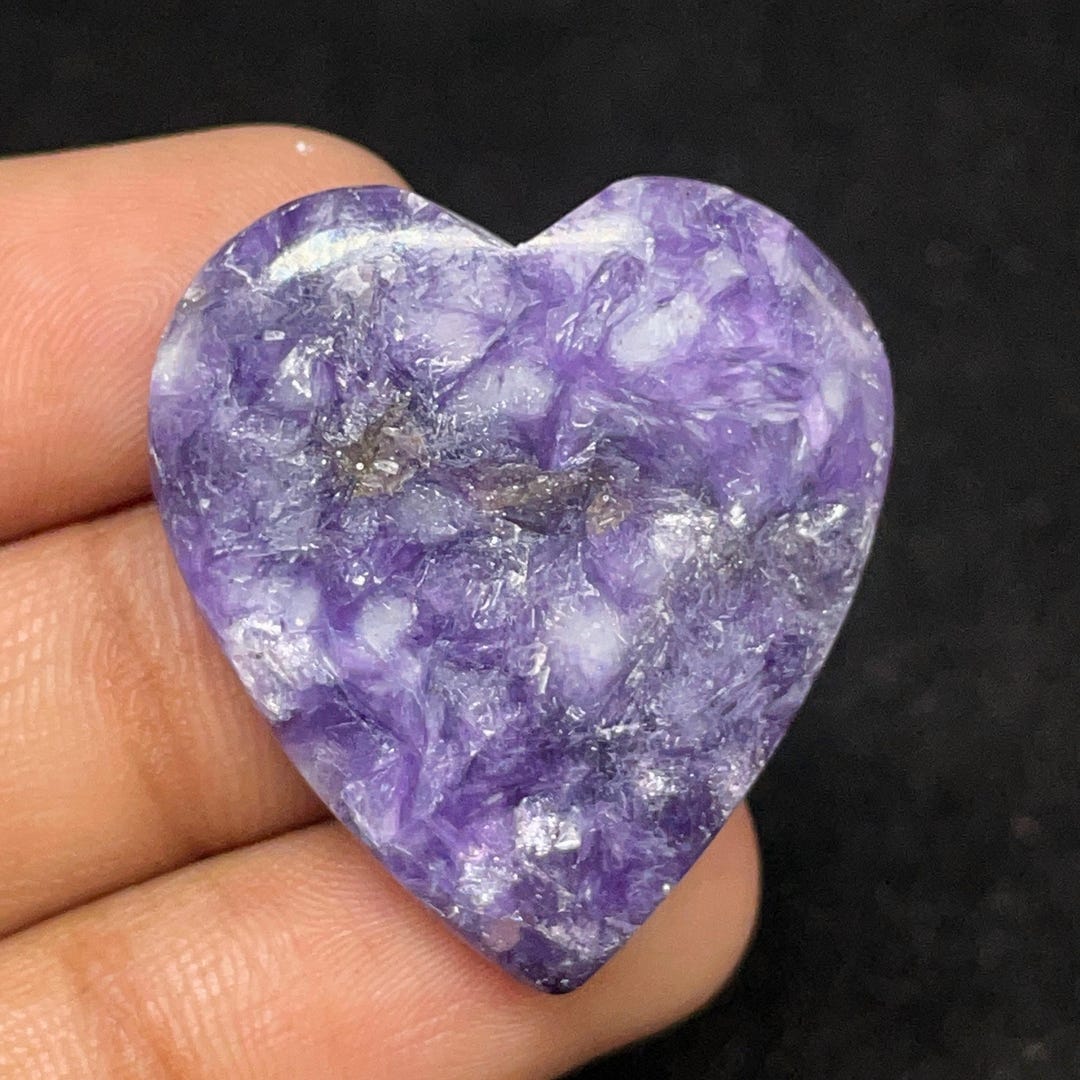 Rare Purple Lepidolite Mica AKA Lithium Mica Gemstone, Heart Cabochon ...