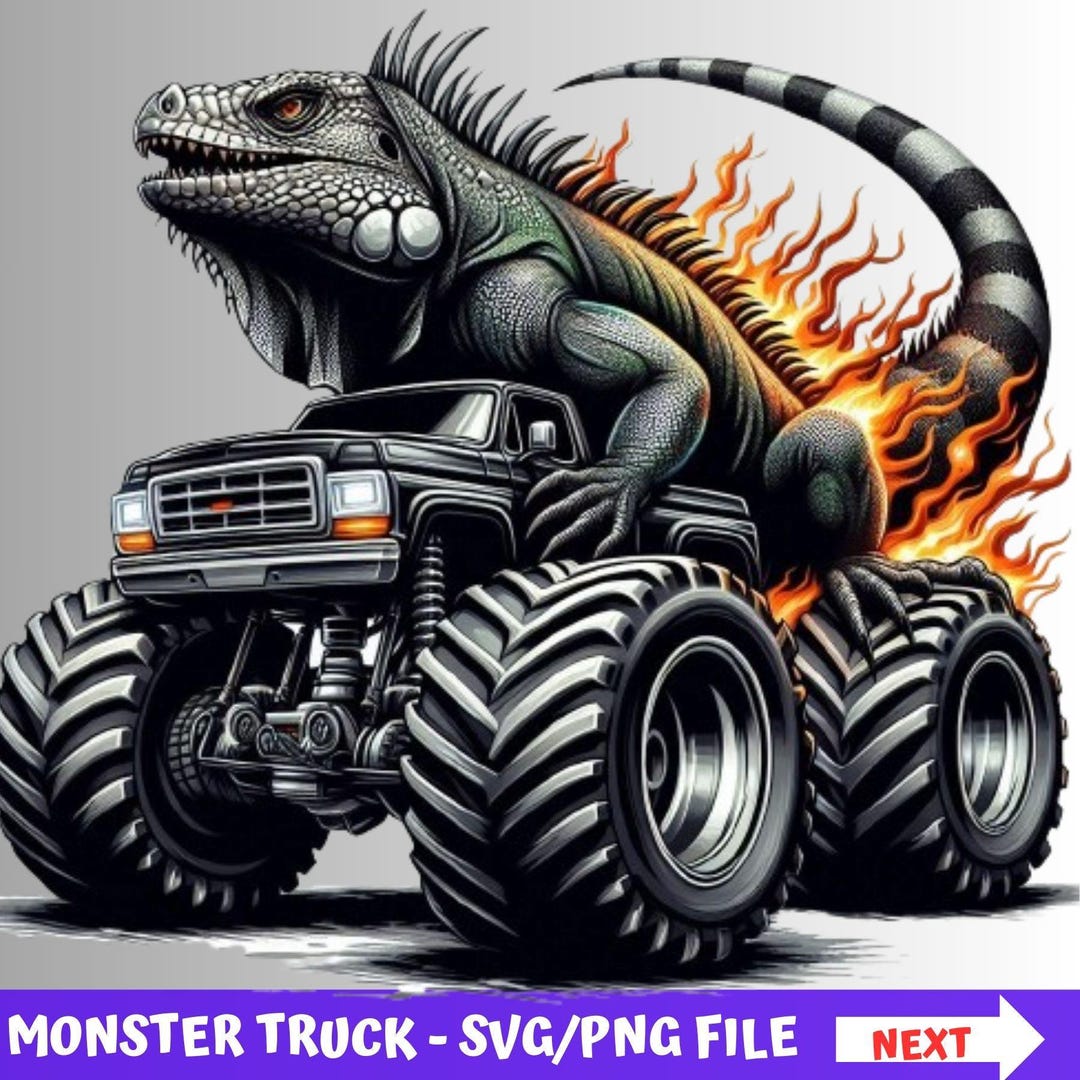 Iguana Monster Truck PNG: Funny Reptile Sublimation (digital Download ...