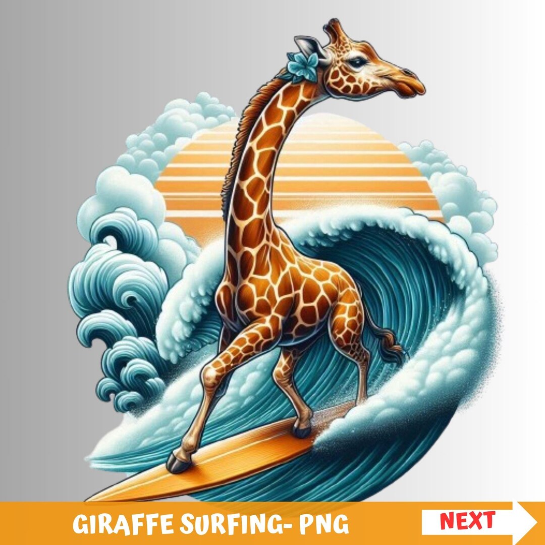 Giraffe Png Sports Png Surf Sublimation Png Surf Giraffe Surfing Png ...