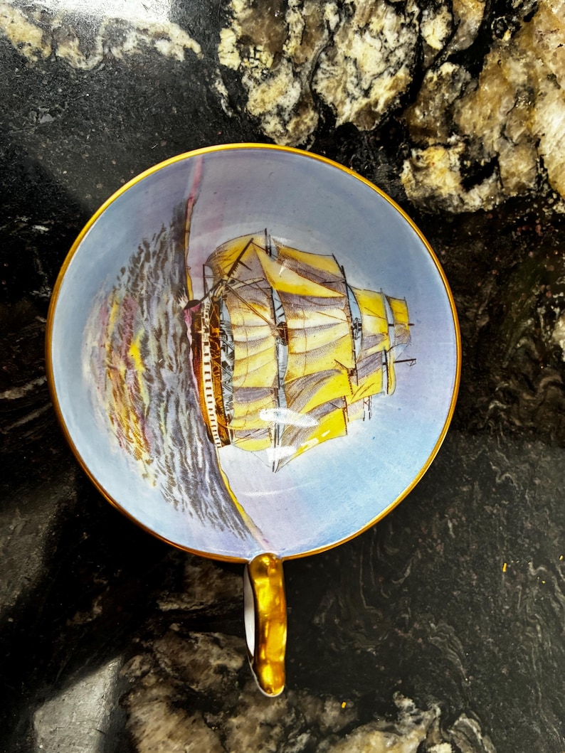 Hand Painted Sailing Clipper Ship Aynsley Cup England Maroon - Etsy