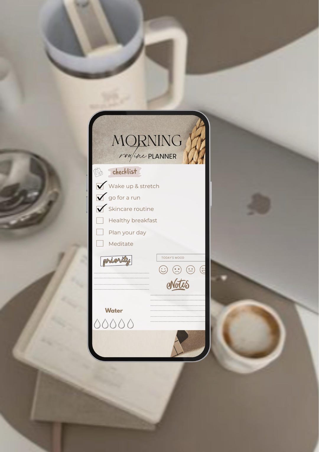 Beige Minimalist Morning Routine Planner | Daily Checklist, Priority ...