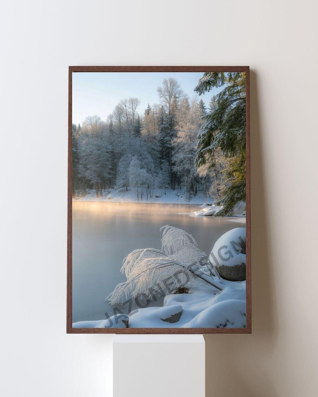 Winter Forest Poster With Frozen Lake – A4 Printable Landscape as an ...