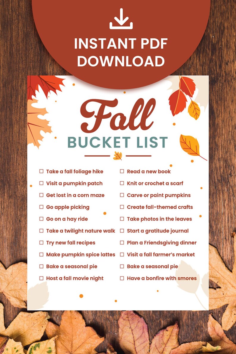 Fall Bucket List Printable | Autumn Activities Checklist | Cozy ...