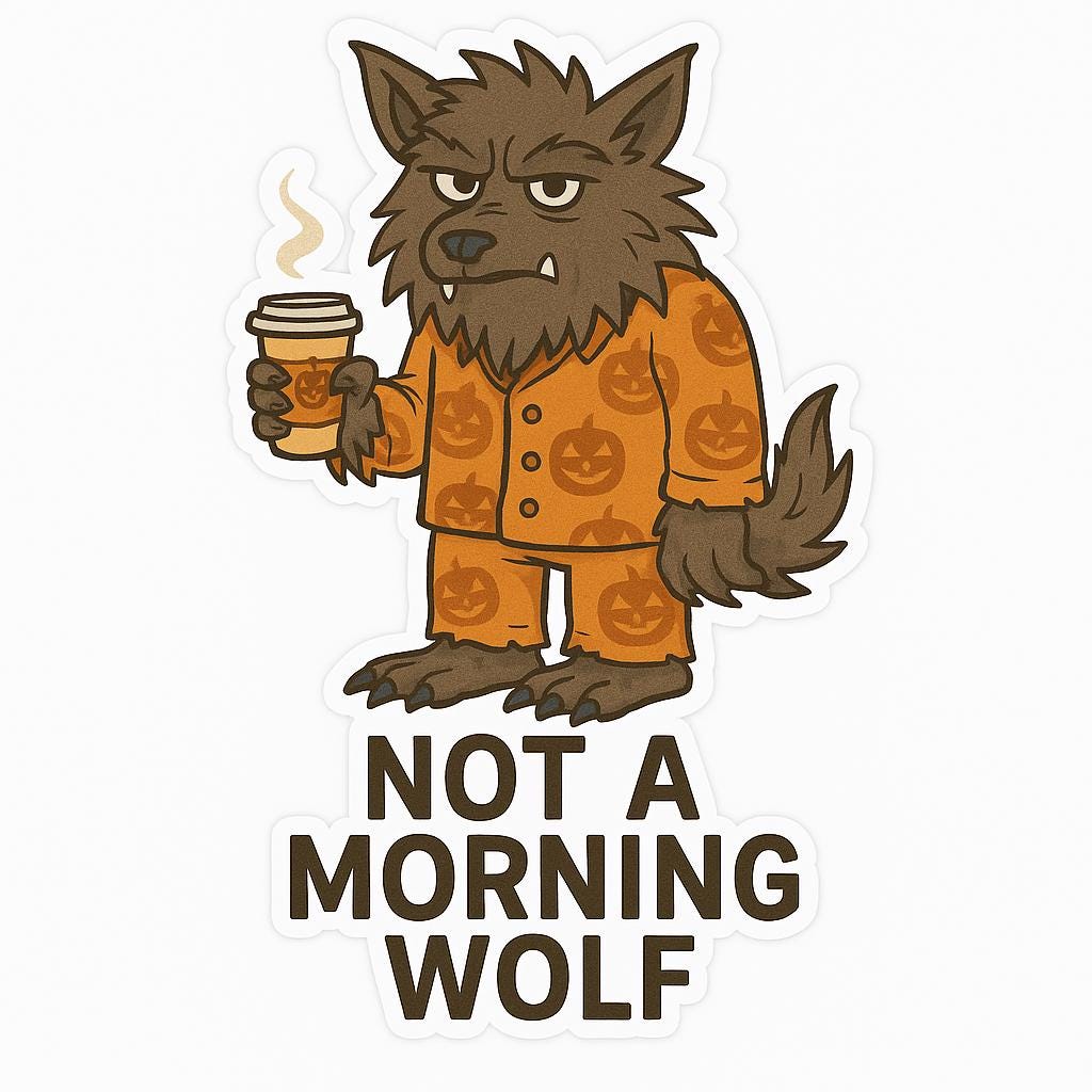 Funny Werewolf Halloween Sticker "not a Morning Wolf" - Etsy