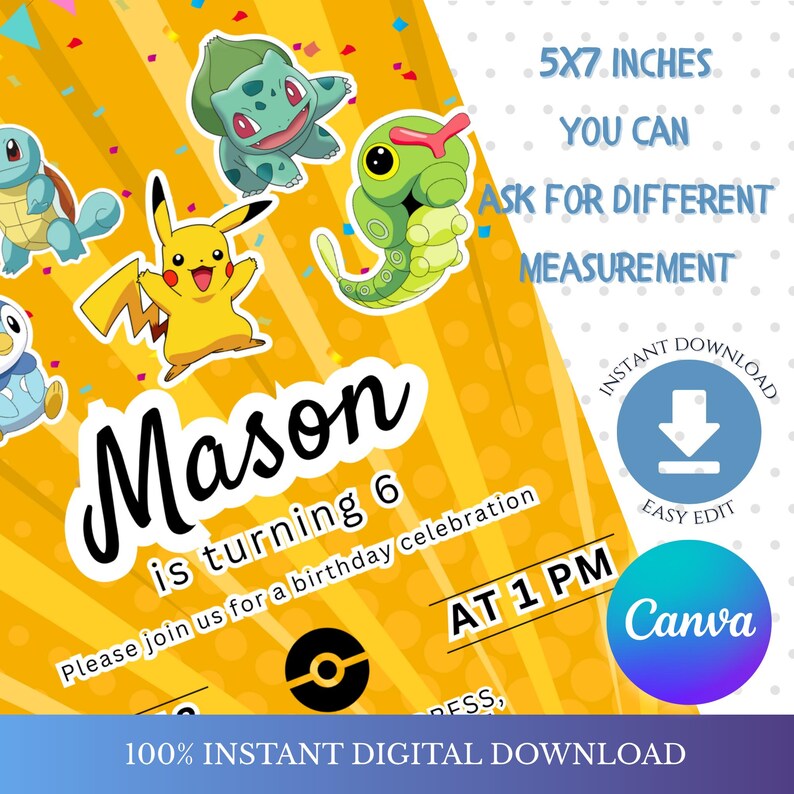 Editable Pokemon Invitation Template, Birthday Party Printable, Pikachu Invitation, Boy Invite ...
