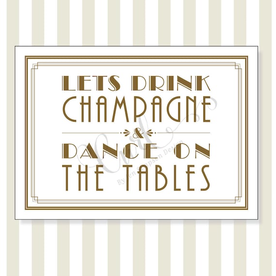Drink Champagne Sign Printable Art Deco Signage Champagne - Etsy