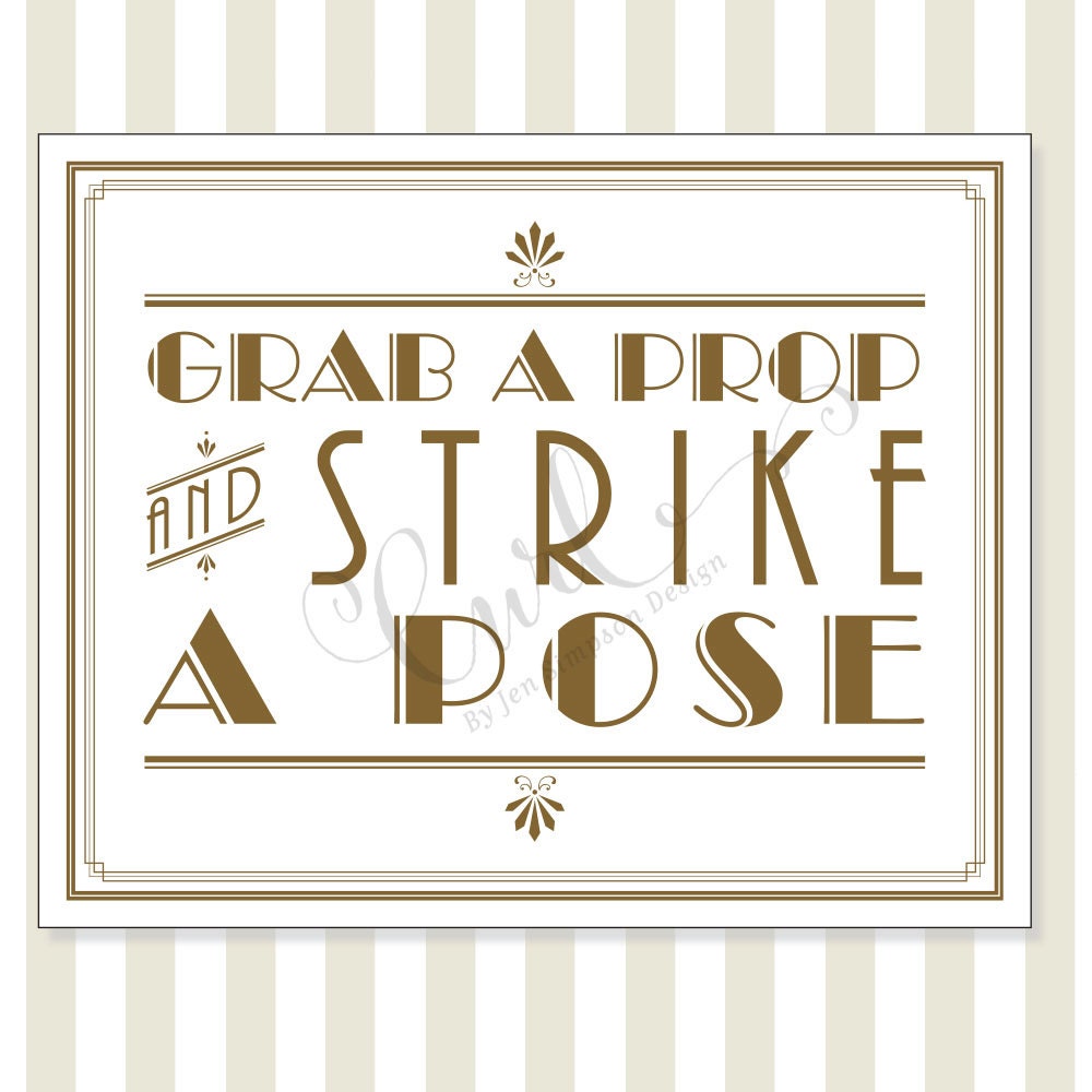 Art Deco Grab a Prop 8x10 Photo Booth Sign Gold Wedding - Etsy