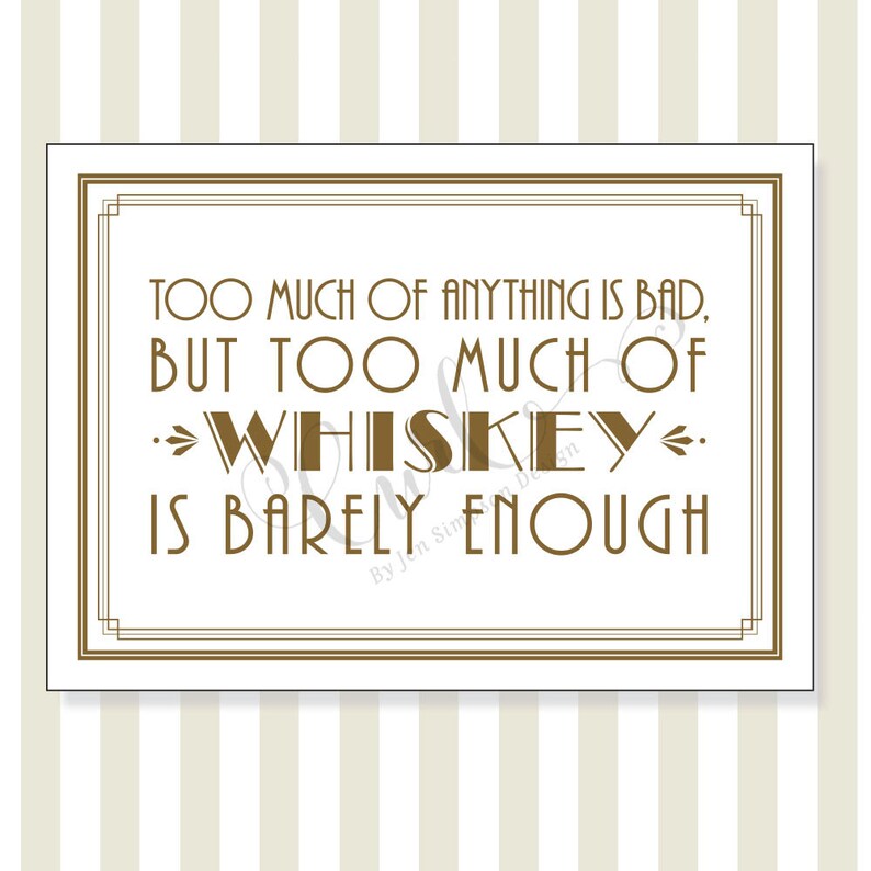 Printable Whiskey Signage, Gold Art Deco Bar Sign, 5x7 Wedding Signage ...