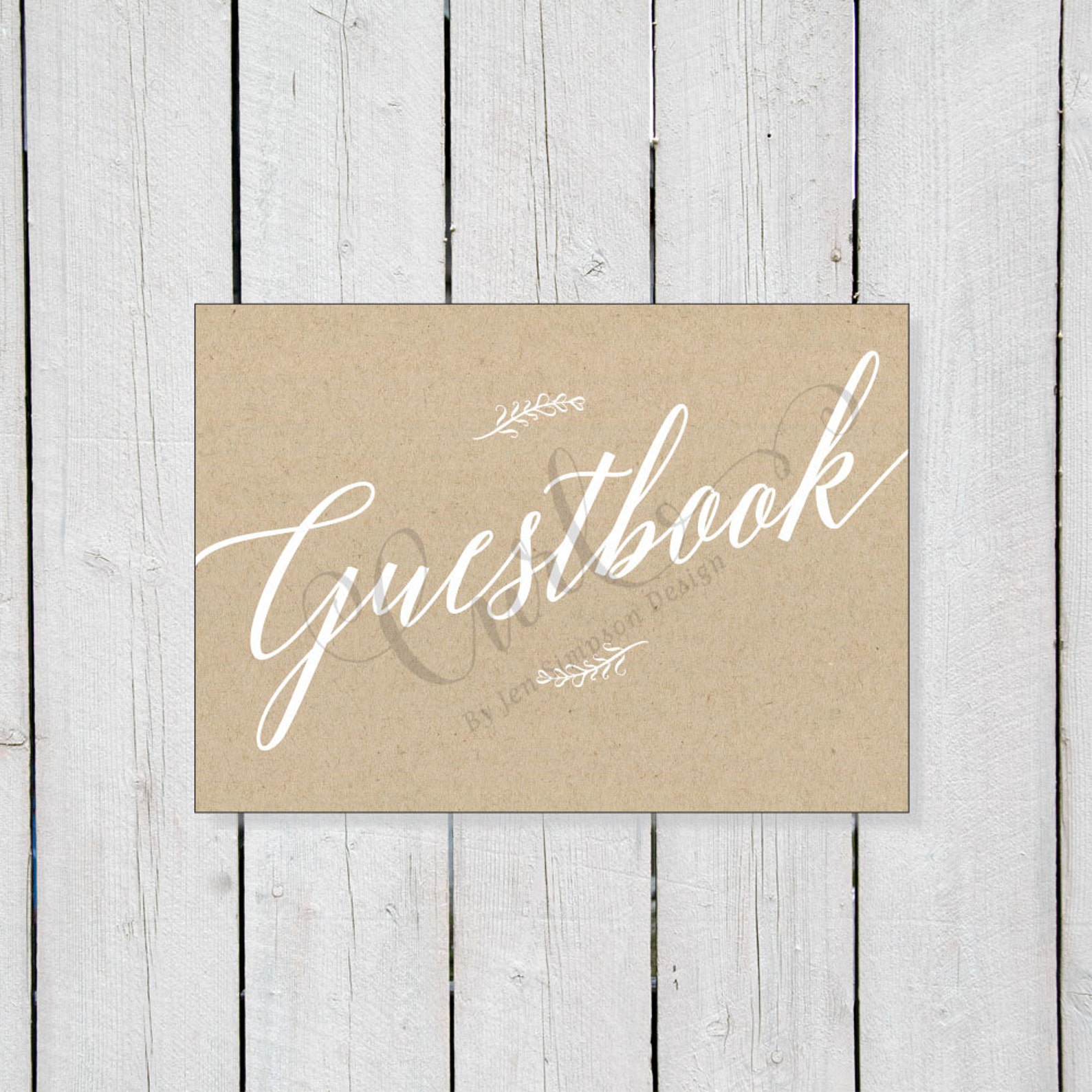 Rustic Guest Book Printable Sign 5x7, White Calligraphy on Kraft ...
