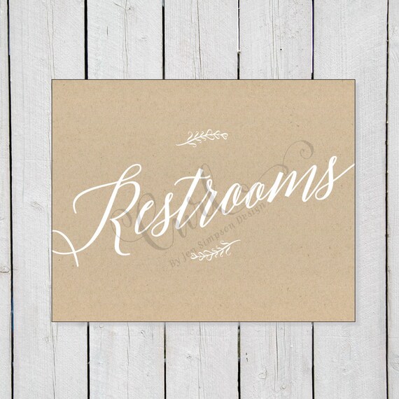 Printable Restroom Signage White Calligraphy on Kraft | Etsy