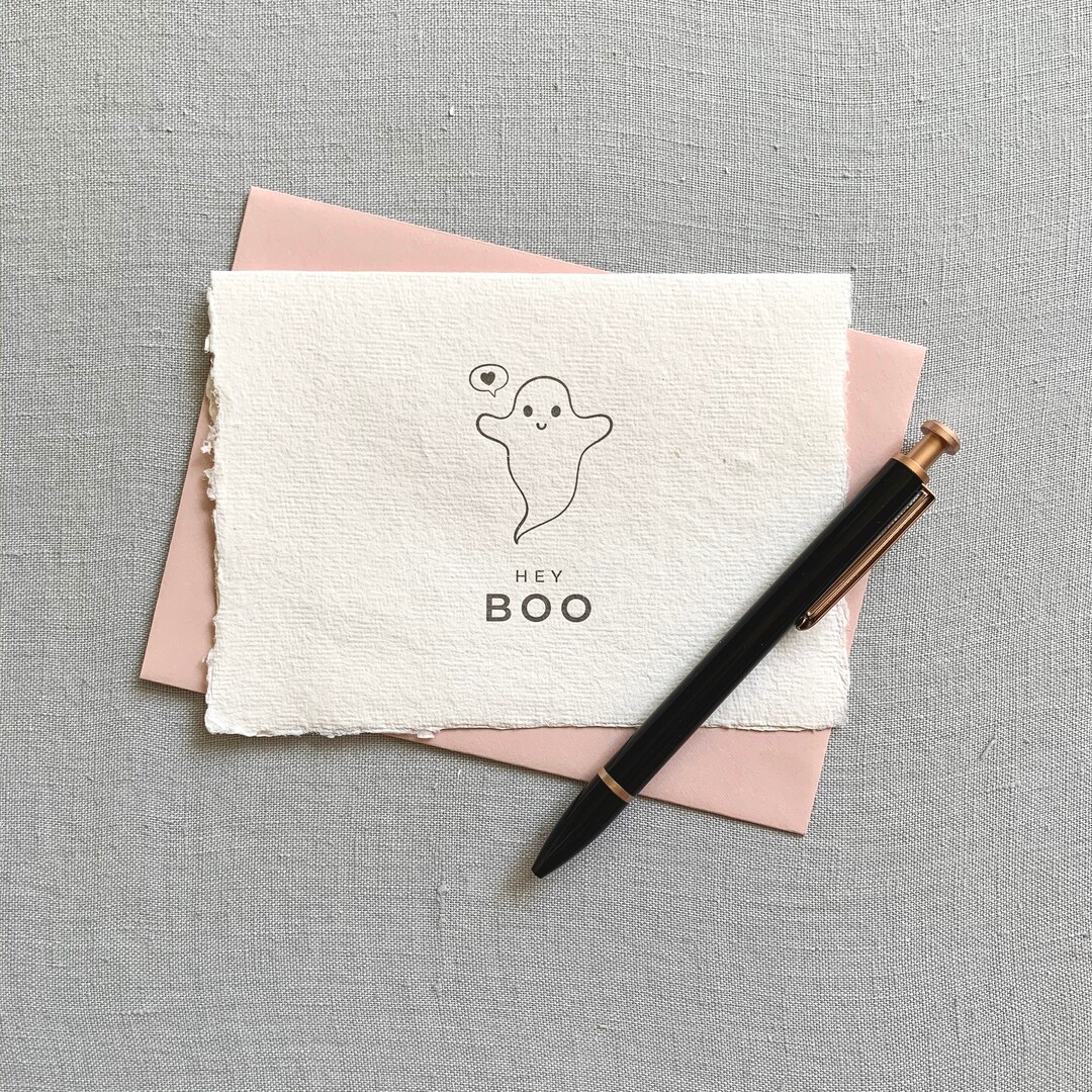 Hey Boo // Ghost Card, Cute Ghost, Funny Card, Letterpress Card, Halloween Card, Halloween Fun ...