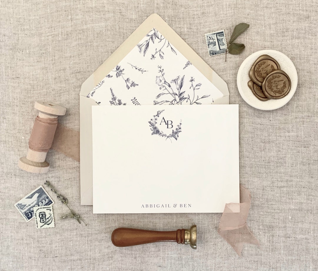 French Provence, French Toile, Personal Stationery, Wildflower Crest ...