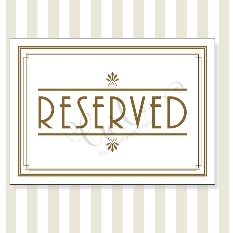Art Deco Reserved Sign, Printable Reserved Signage, Reception Sign ...