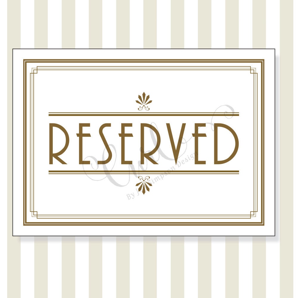 Art Deco Reserved Sign Printable Reserved Signage Reception - Etsy