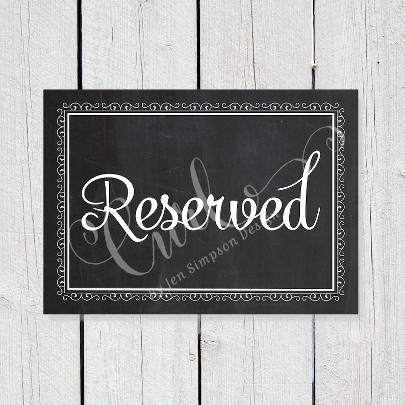 Chalkboard Reserved Sign, Printable Reserved Signage, Reception Sign ...