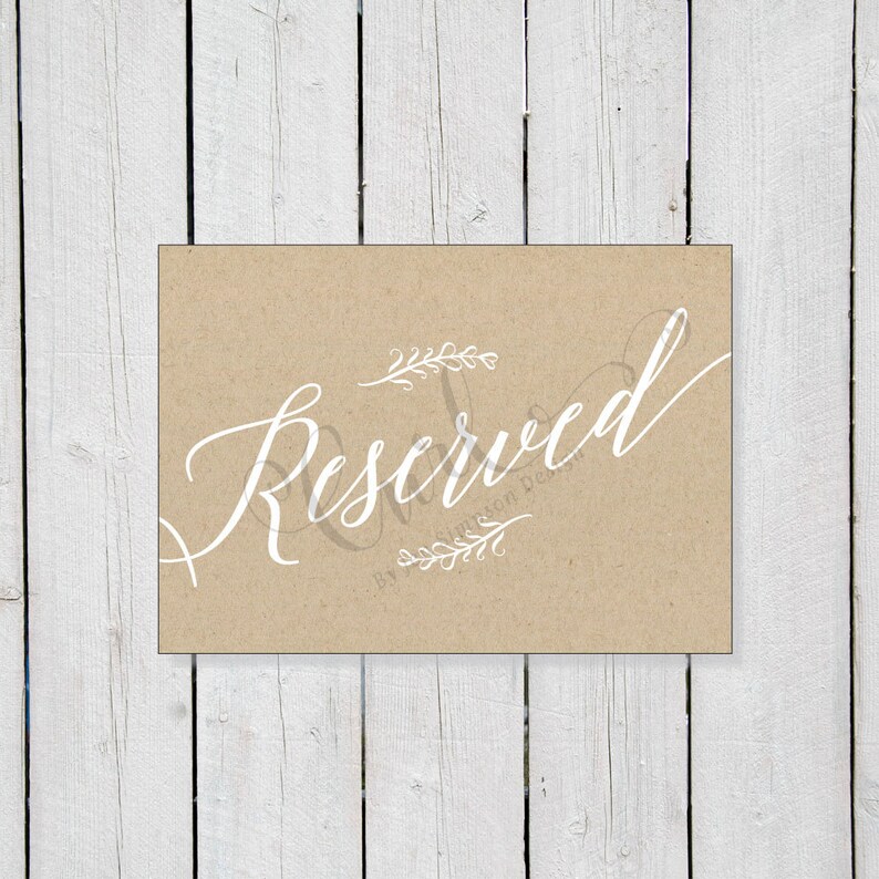 Printable Reserved Signage White Calligraphy on Kraft - Etsy