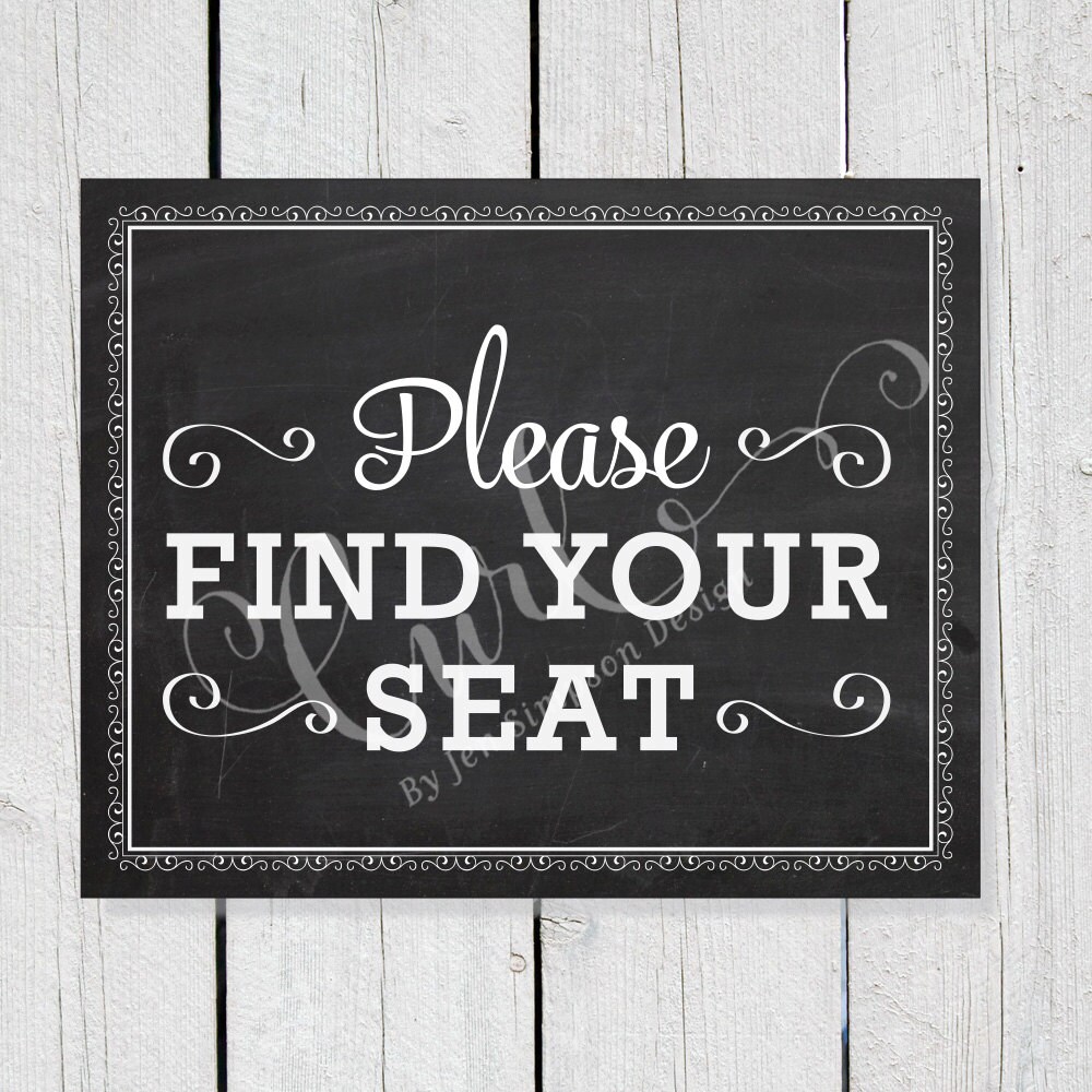 Printable Find Your Seat Sign, Chalkboard Sign, Reception Sign, Party ...