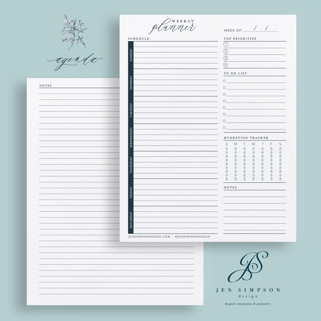 Weekly Planner Printable, Planner Digital File, Calendar, Task ...