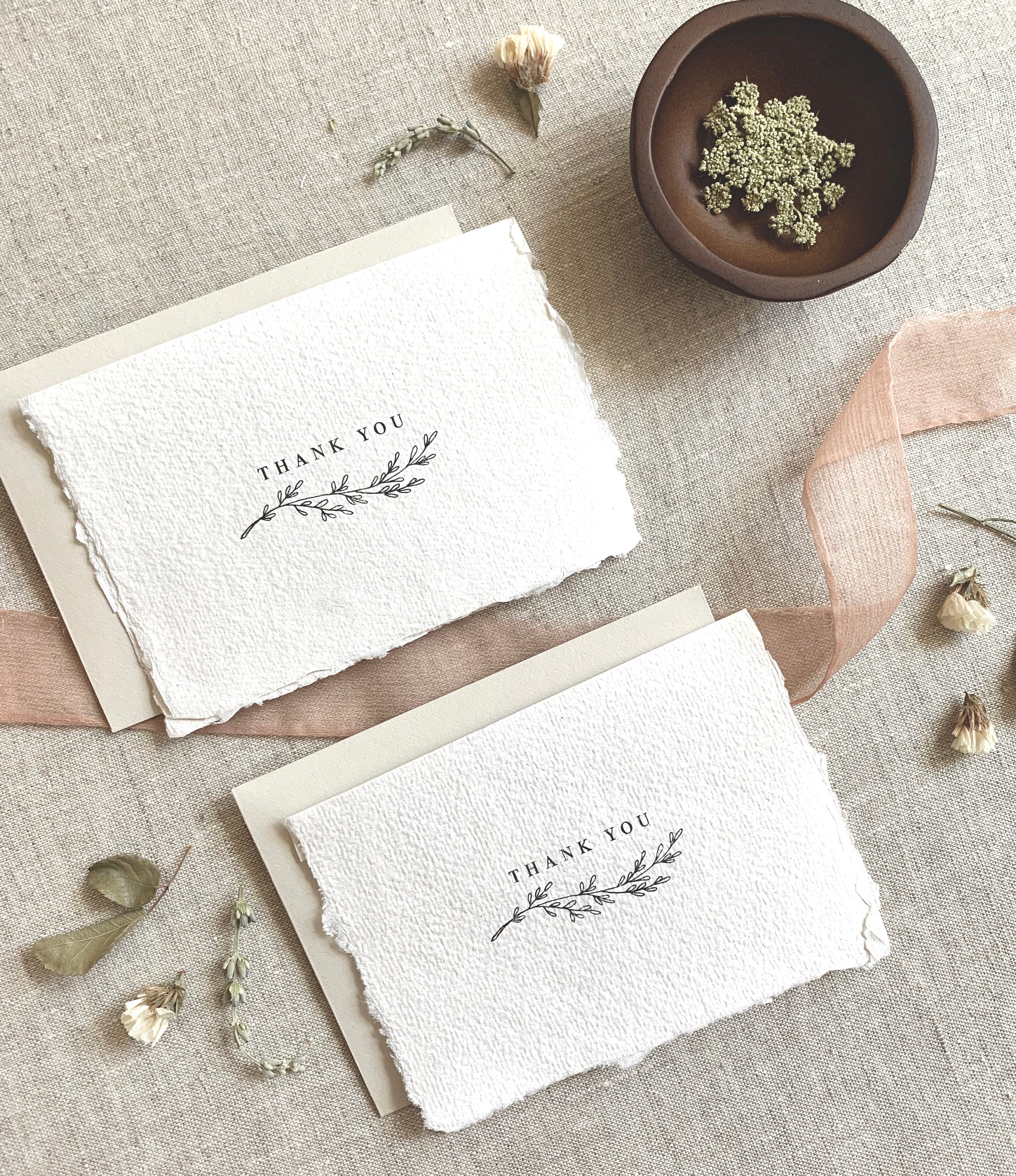 Deckled Edge Cards Handmade Paper, Branch Design, Ethereal, Thank You ...