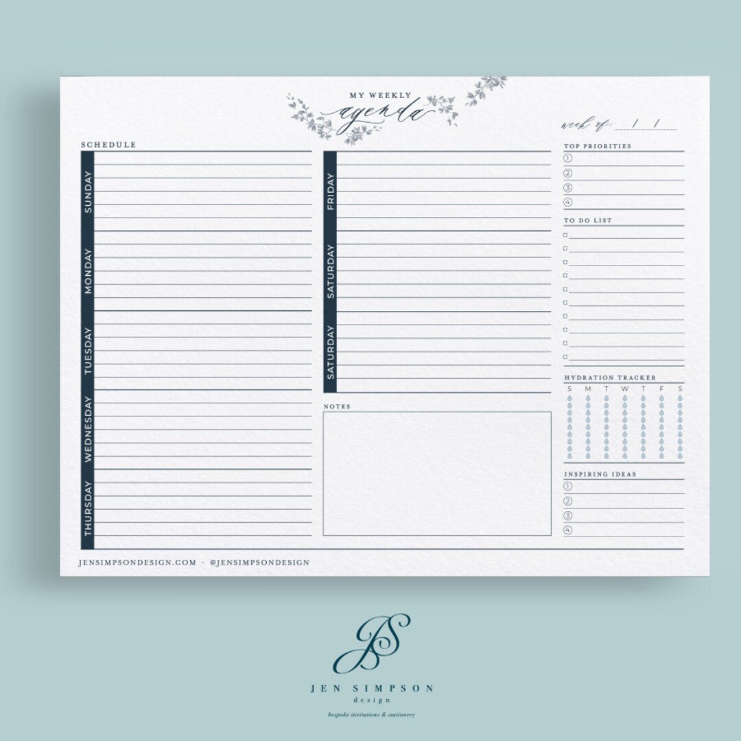 Weekly Planner Digital File, Planner Printable, Full Week Planner ...