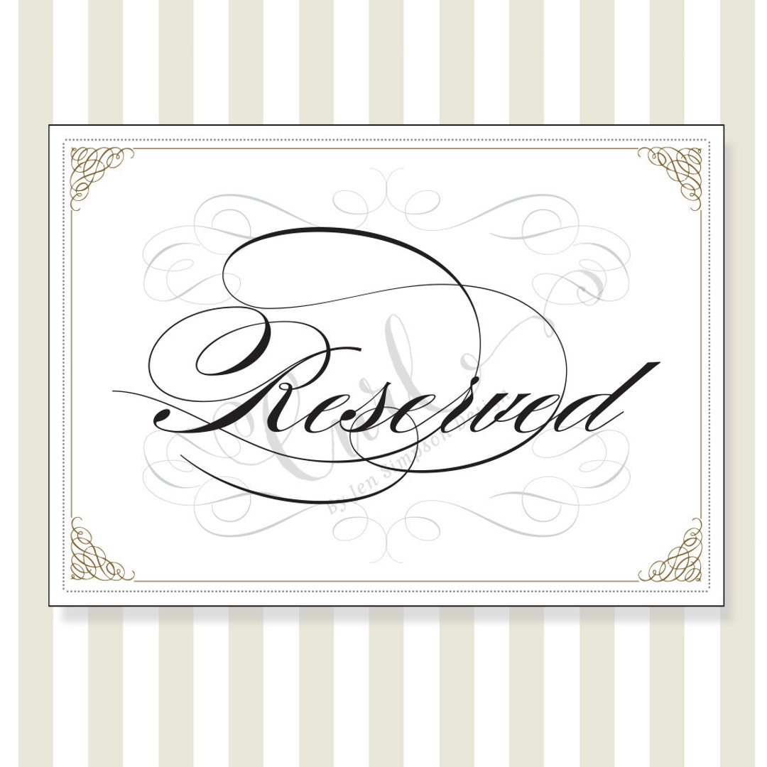 Printable Reserved Signage, Reception Sign, Party Sign, 5x7 Wedding ...